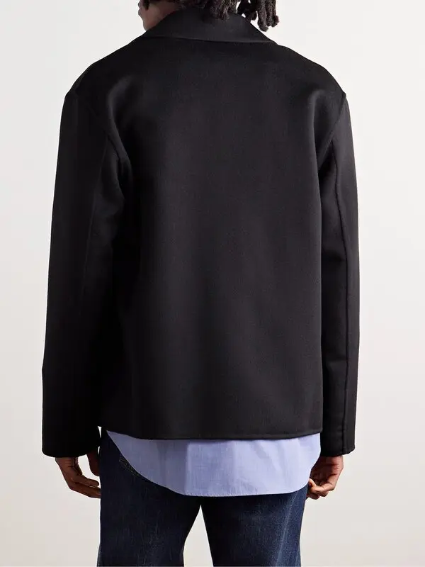 Loewe Leather-trimmed Wool And Cashmere-blend Overshirt - Black