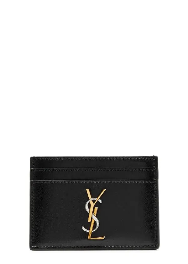 Saint Laurent Logo Leather Card Holder - Black