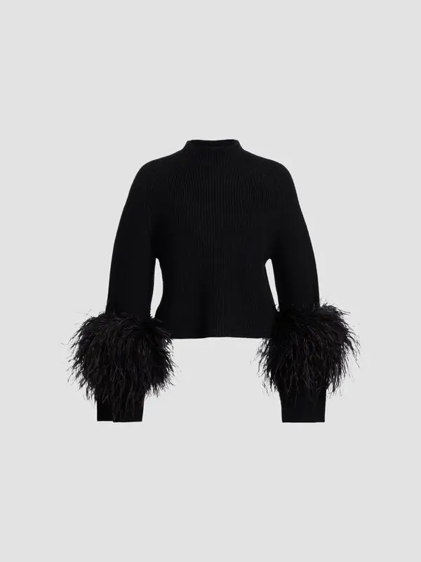 Lapointe Merino Wool Feather-cuff Sweater