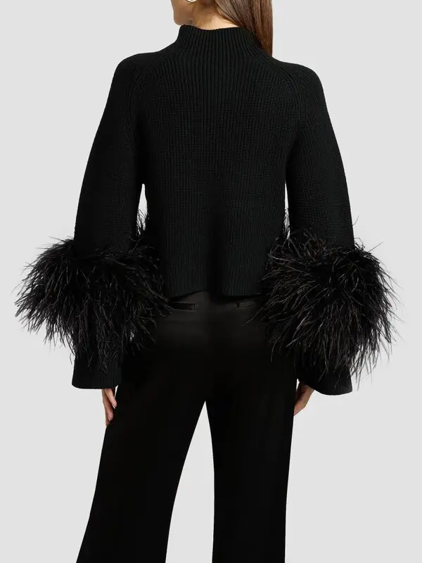 Lapointe Merino Wool Feather-cuff Sweater