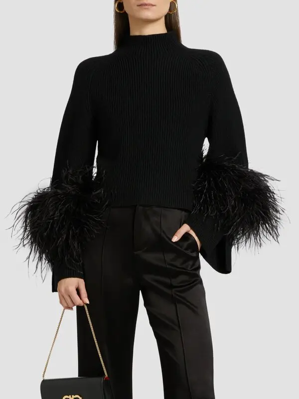 Lapointe Merino Wool Feather-cuff Sweater