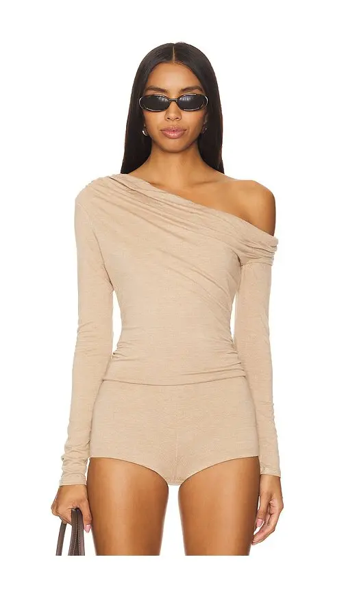 AFRM Off-shoulder Jersey Top - Heather Taupe