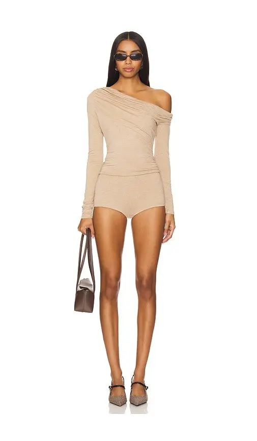 AFRM Off-shoulder Jersey Top - Heather Taupe