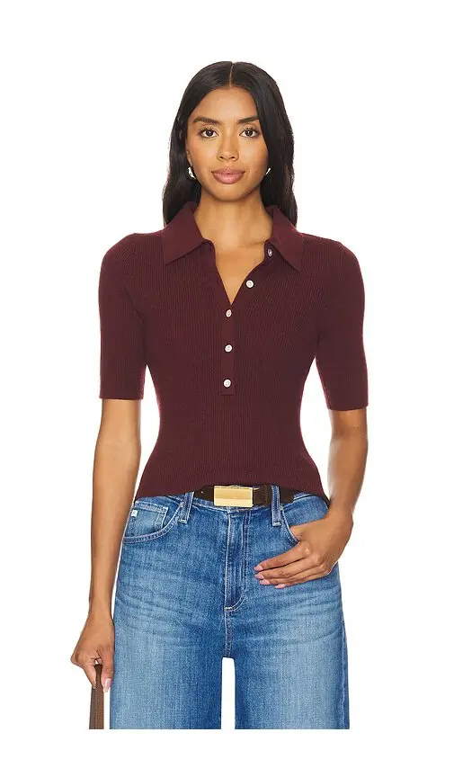 525 America Short Sleeve Johnny Collar Top - Oxblood