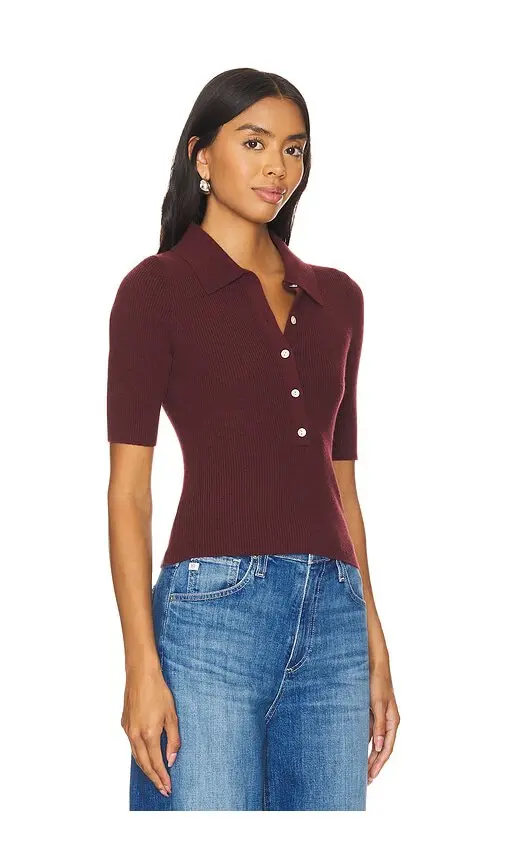 525 America Short Sleeve Johnny Collar Top - Oxblood