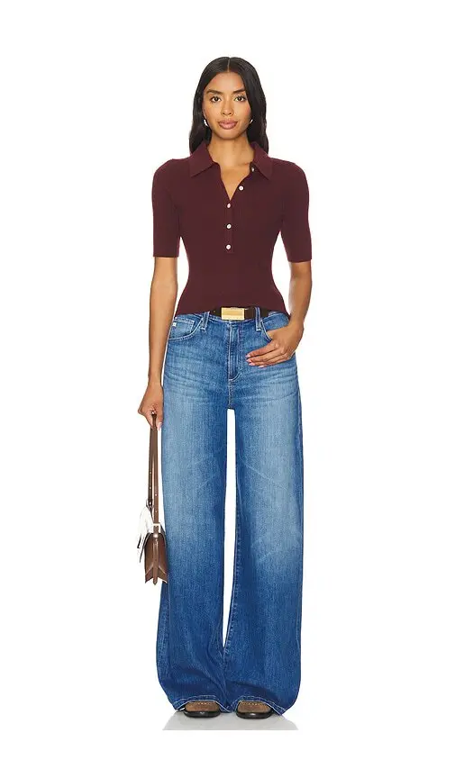 525 America Short Sleeve Johnny Collar Top - Oxblood