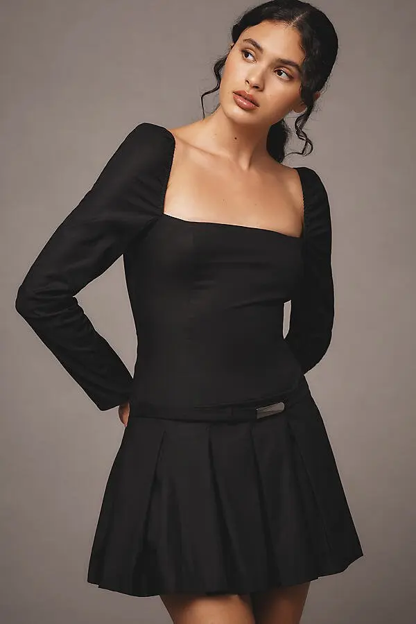 lukea long sleeve mini dress black Black Knit Bodice Ruffled Mini Dress - Event Dresses main image 1