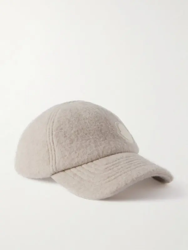 Moncler Leather-trimmed Appliquéd Flannel Baseball Cap - Neutrals