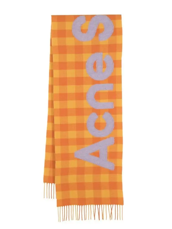 Acne Studios Check-pattern Wool Scarf - Orange