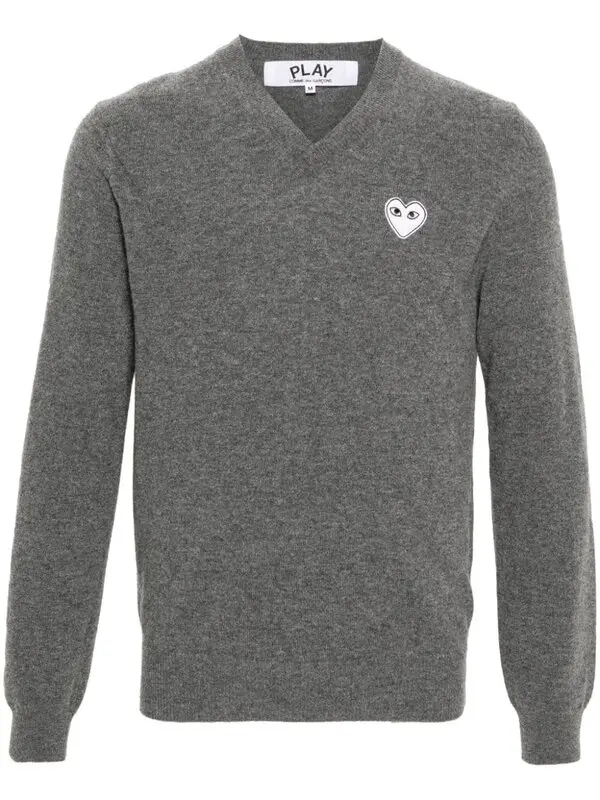 Play Comme Des Garcon Heart-patch Wool Jumper - Grey