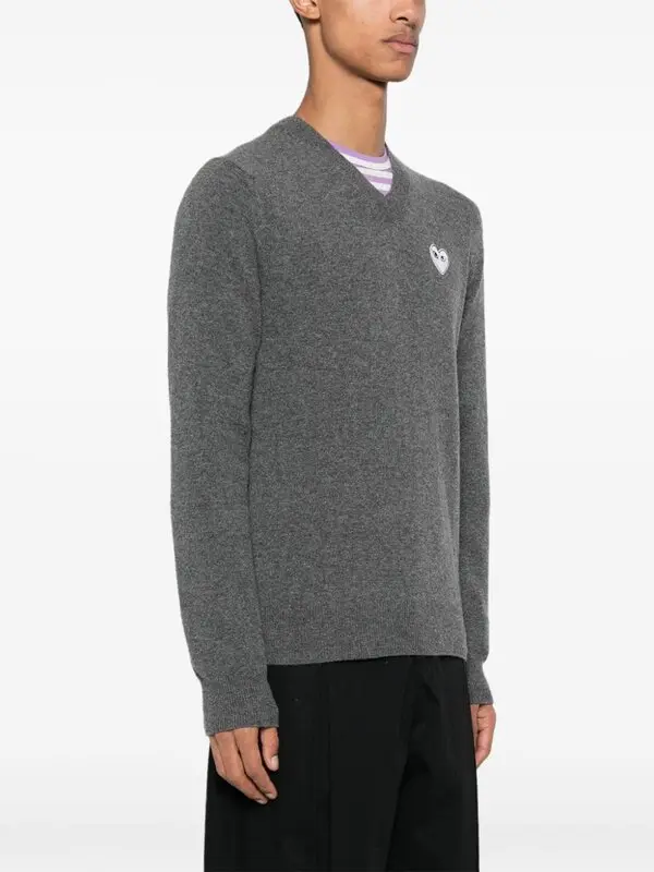 Play Comme Des Garcon Heart-patch Wool Jumper - Grey