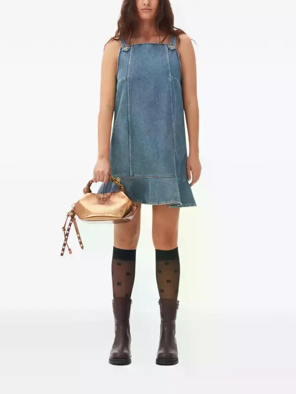 GANNI Flared-hem Denim Mini Dress - Blue