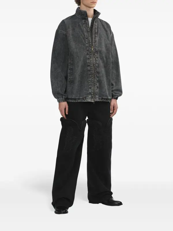 Y/project Washed Denim Zip-up Jacket With Embroidered Logo