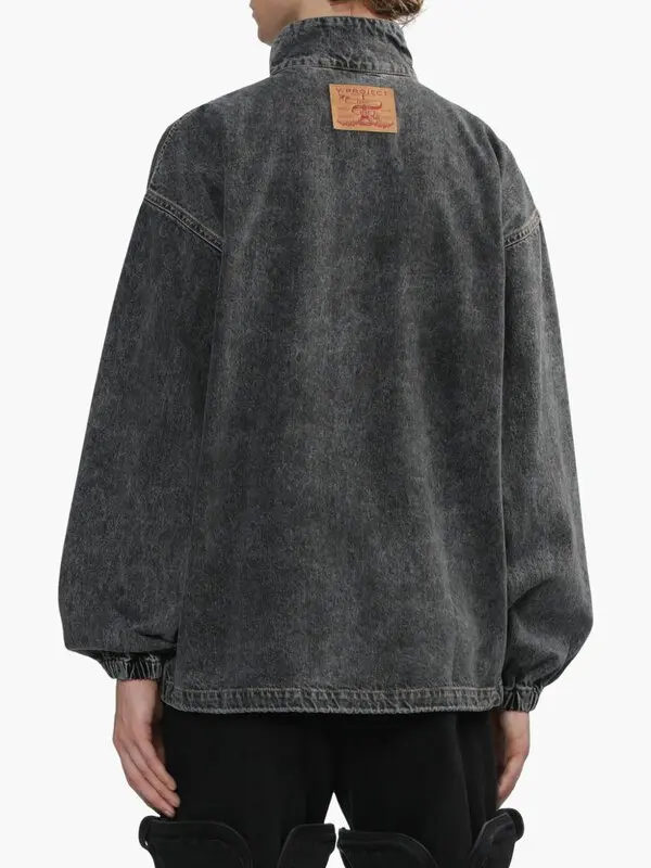 Y/project Washed Denim Zip-up Jacket With Embroidered Logo