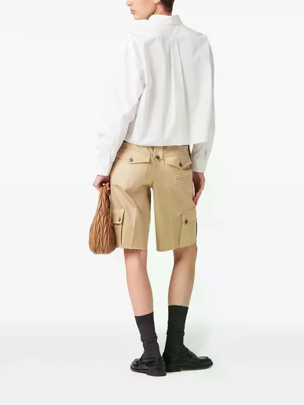 Miu Miu Poplin Cropped Shirt With Embroidered Logo - White