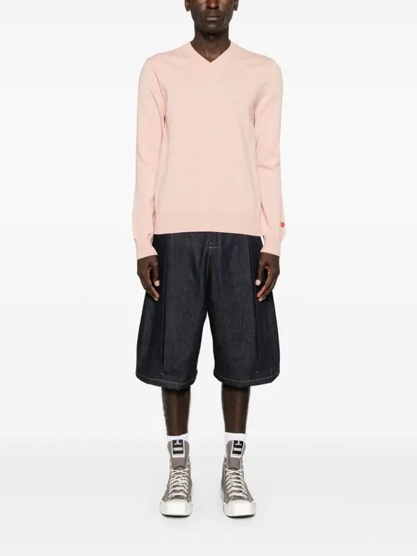 Play Comme Des Garcon V-neck Wool Jumper - Pink
