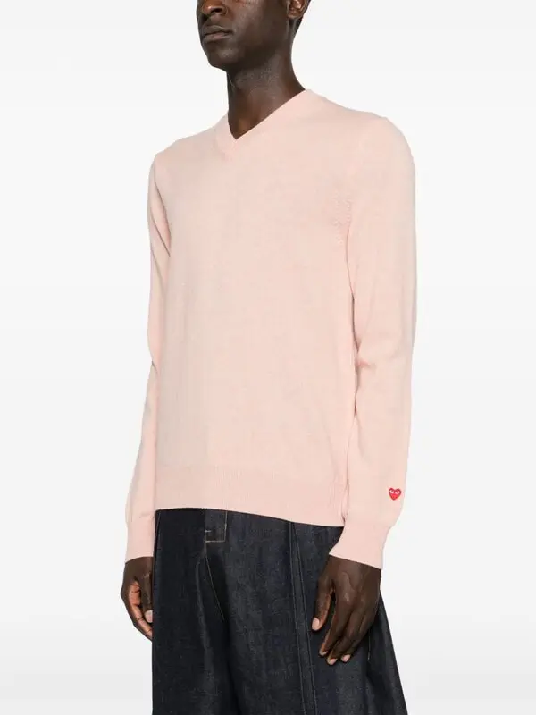 Play Comme Des Garcon V-neck Wool Jumper - Pink