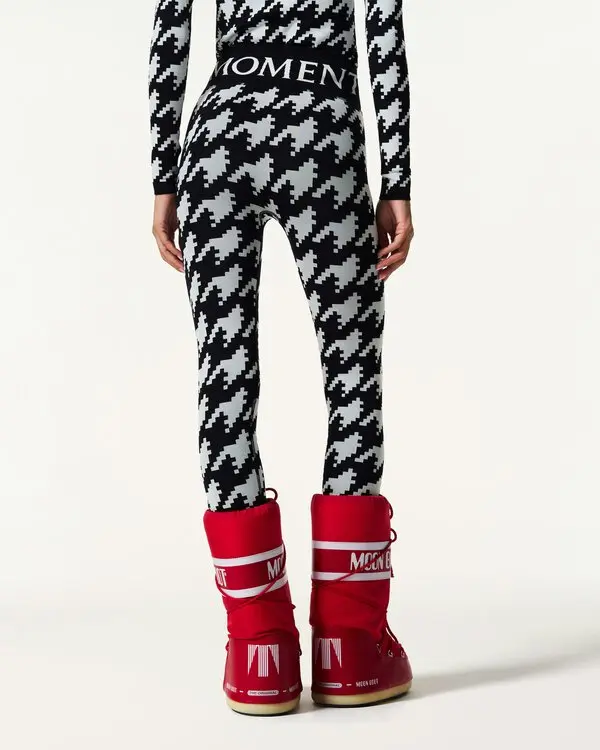 Perfect Moment Jacquard Base Layer Legging - Black-white-houndstooth-print