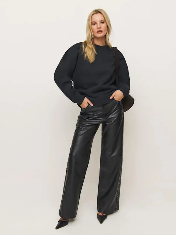 REFORMATION Emma Classic Crewneck Sweatshirt - Black