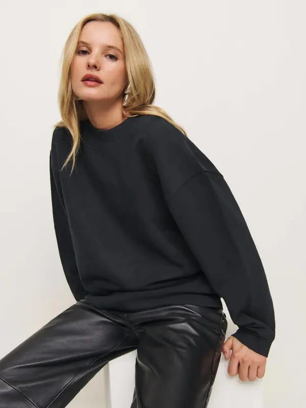 REFORMATION Emma Classic Crewneck Sweatshirt - Black