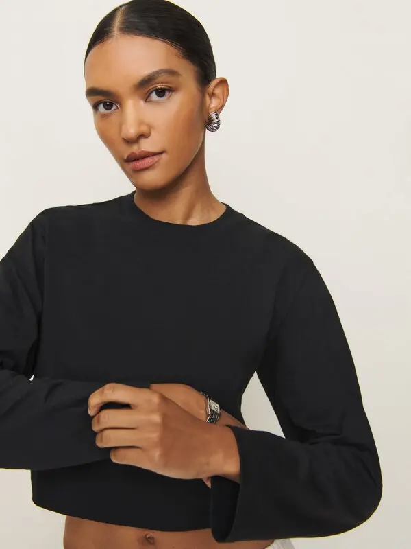 REFORMATION Asher Cropped Oversized Longsleeve T-shirt - Black