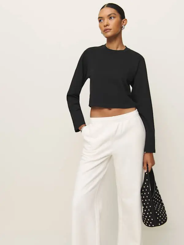 REFORMATION Asher Cropped Oversized Longsleeve T-shirt - Black