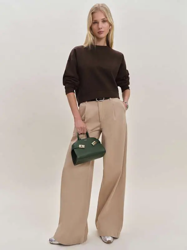 REFORMATION Grace Cropped Vintage Oversized Crewneck Sweatshirt - Brown