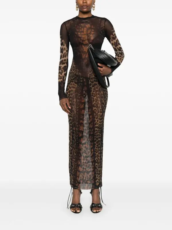 jean paul gaultier leopard long dress Jean Paul Gaultier Optical Illusion Striped Vintage Body Tattoo X-ray Body  Map Leopard Neon Kim Kardashian Transparent Mesh Maxi Dress