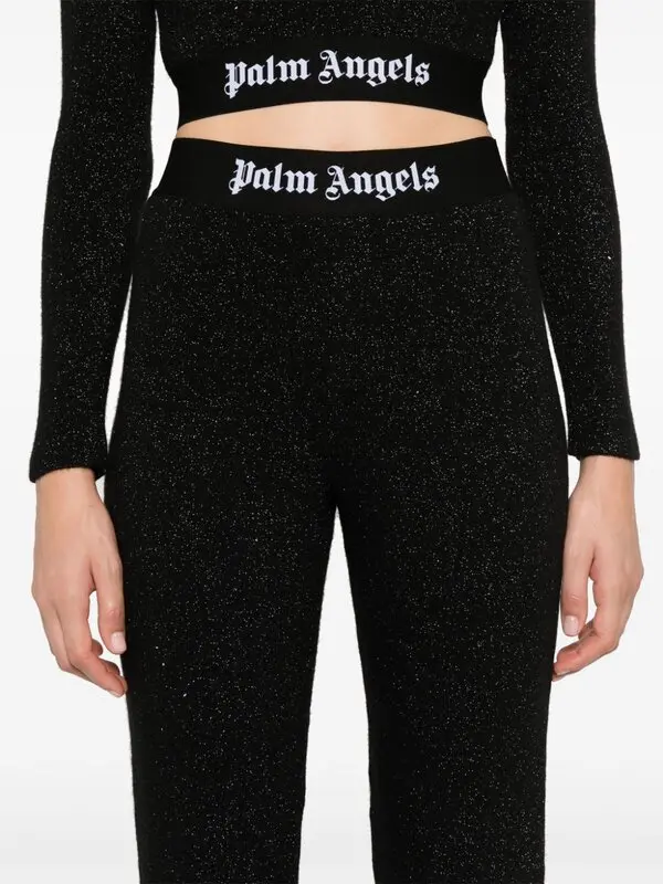 Palm Angels Logo Lurex Flared Trousers - Black