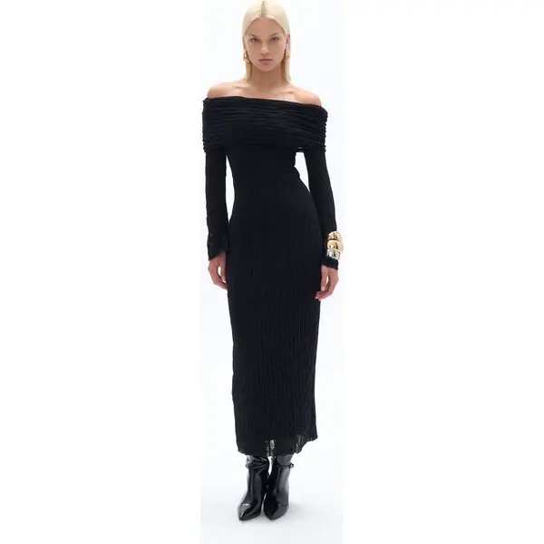 nocturne off the shoulder dress Nocturne Off-The-Shoulder Layered Design Maxi Dress In Black - 60% Off