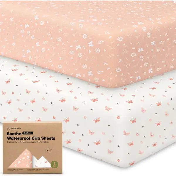 KEABABIES 2-pack Soothe Protect+ Waterproof Crib Sheets - Butterflies