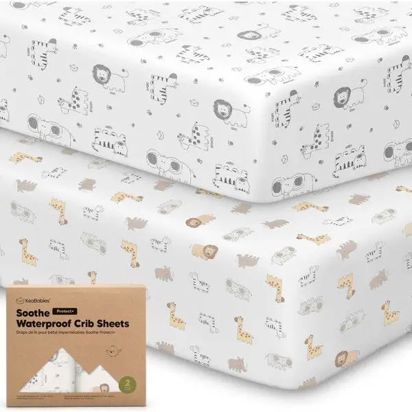 KEABABIES 2-pack Soothe Protect+ Waterproof Crib Sheets - Keasafari