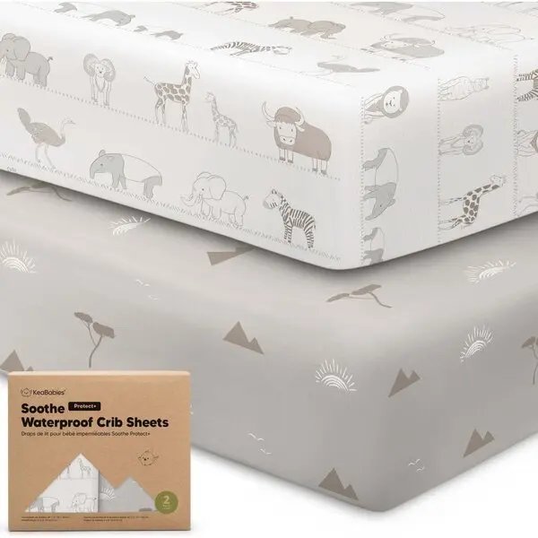 KEABABIES 2-pack Soothe Protect+ Waterproof Crib Sheets - Savannah