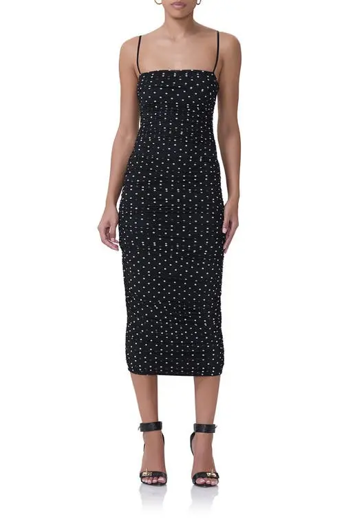 AFRM Hazel Ruched Mesh Midi Dress - Noir Dot