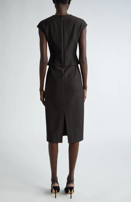 John Pinstripe Jersey Peplum Sheath Dress In Mocha 70% Off