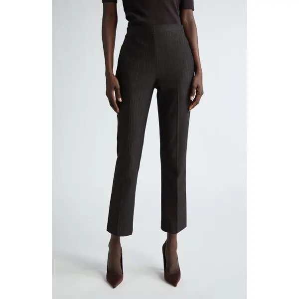 St. John Pinstripe Ankle Pants - Mocha