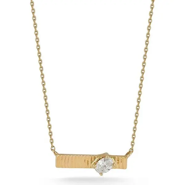 DANA REBECCA DESIGNS Diamond Oval Fluted Bar Pendant Necklace - Yellow Gold