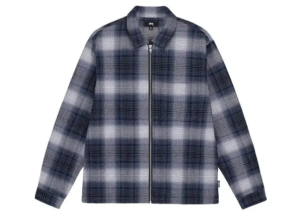StÜssy Jack Shadow Plaid Zip Shirt - Navy Blue