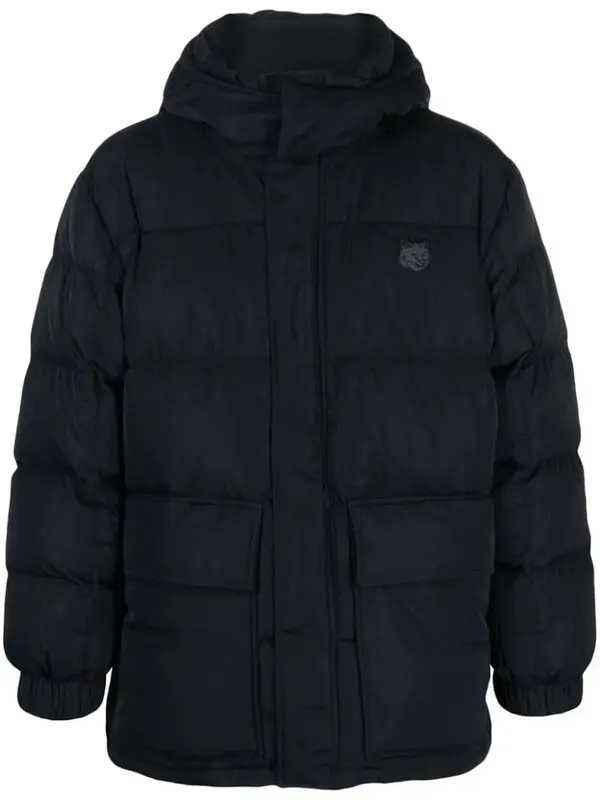 Maison Kitsuné Nylon Hooded Puffer Jacket With Fox Head Patch - Black