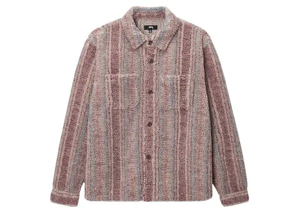 StÜssy Stripe Sherpa Shirt - Berry