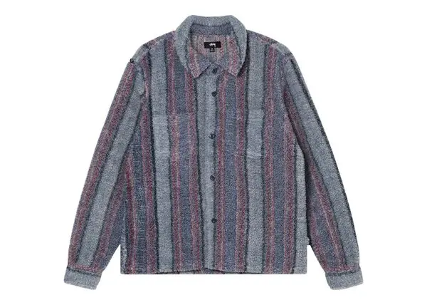 StÜssy Stripe Sherpa Shirt - Blue