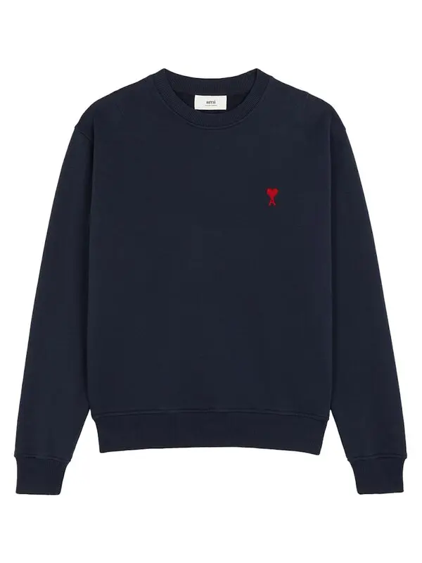 AMI Paris De Coeur Classic Fit Crewneck Sweatshirt - Navy Blue/red