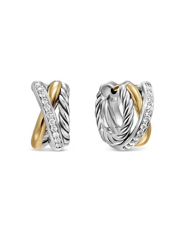 David Yurman Crossover Huggie Hoop Earrings - Silver/gold