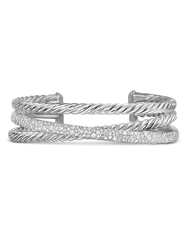 David Yurman Sterling Cuff Bracelet With Diamonds - Silver