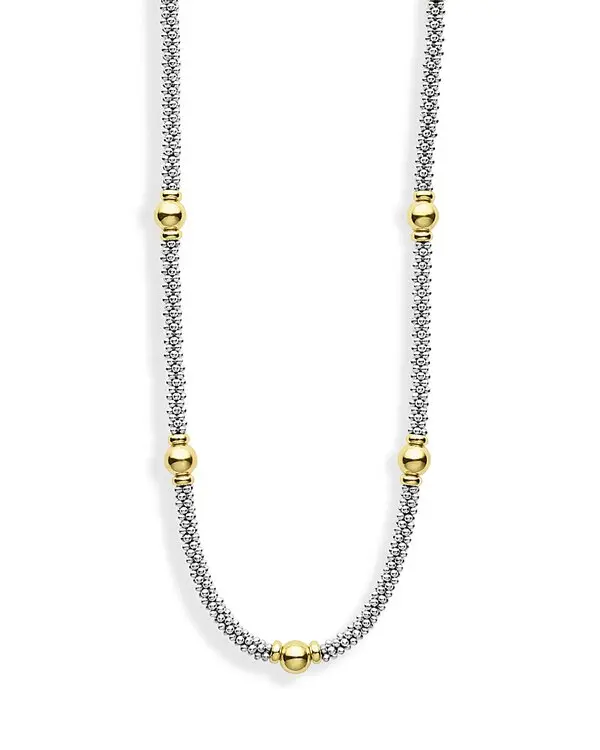 Lagos Signature Caviar Two Tone Station Necklace - Silver/gold