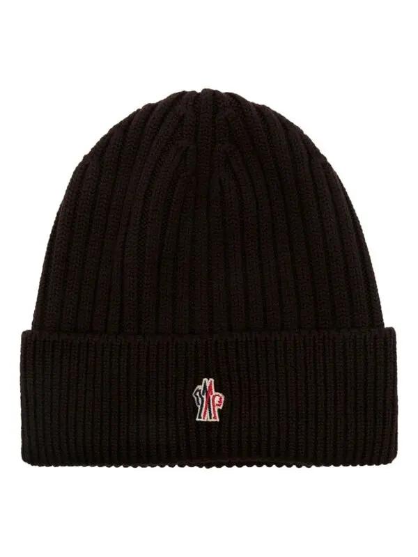 Moncler Logo Appliqué Beanie - Brown