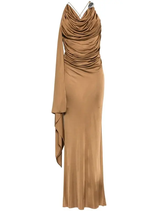 Giuseppe Di Morabito Brooch-Detail Draped Maxi Dress In Brown - 30% Off |  Editorialist