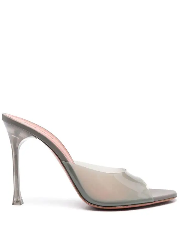 Amina Muaddi Alexa Glass Square Toe Mules - Grey