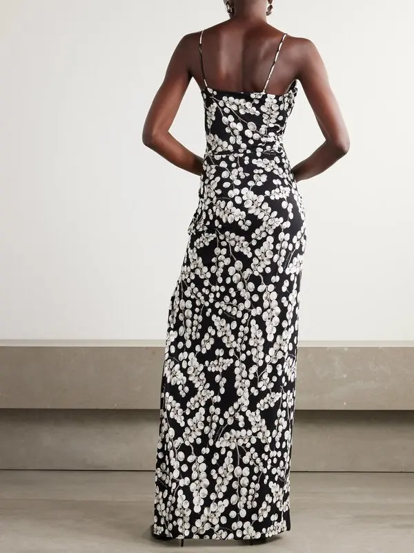 Balmain Draped Printed Crepe Maxi Dress