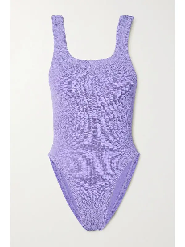 Hunza G Net Sustain Open-back Seersucker Swimsuit - Purple